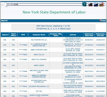 New York Department of Labor: Disbarrment List online | New York ...